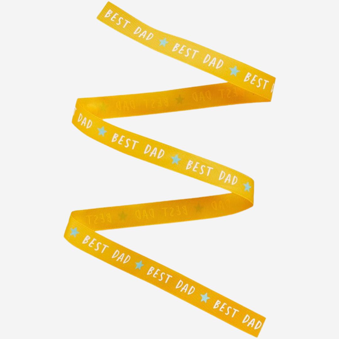 5m ‘Best Dad’ Ribbon – Gold – The Balloon Works