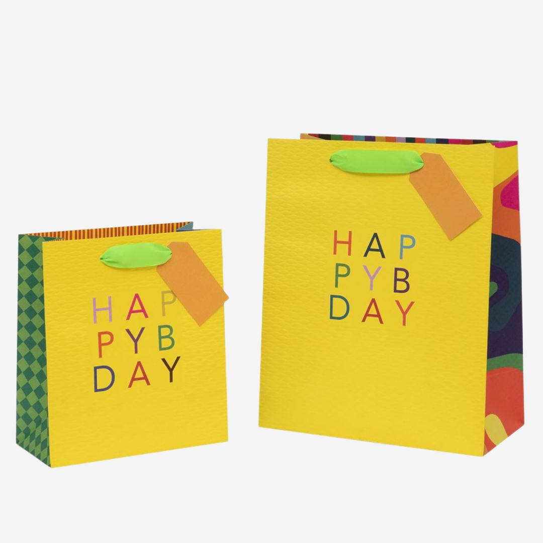 Large Happy Birthday Yellow Gift Bag – The Balloon Works