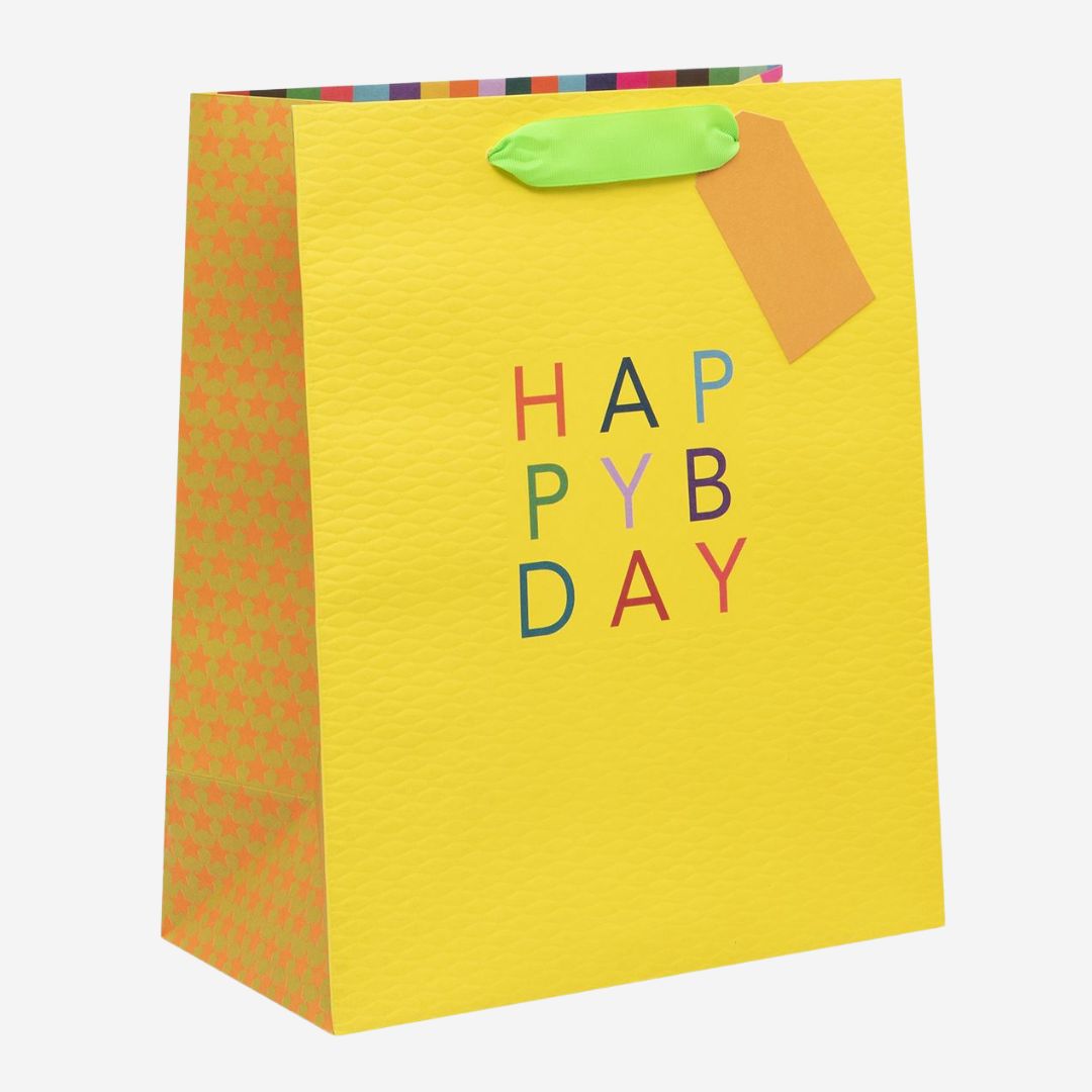 Large Happy Birthday Yellow Gift Bag – The Balloon Works