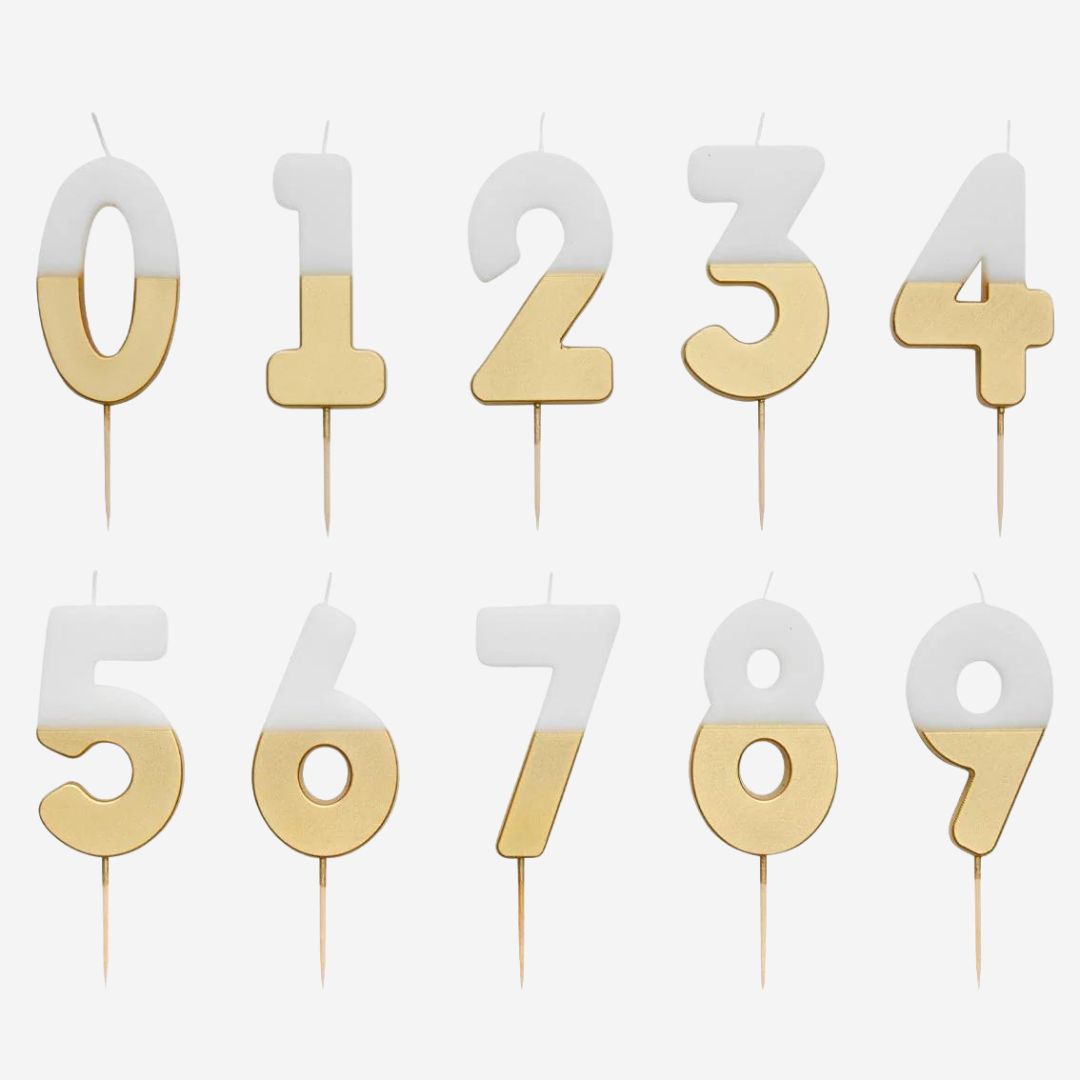 White & Gold Number Candles – The Balloon Works