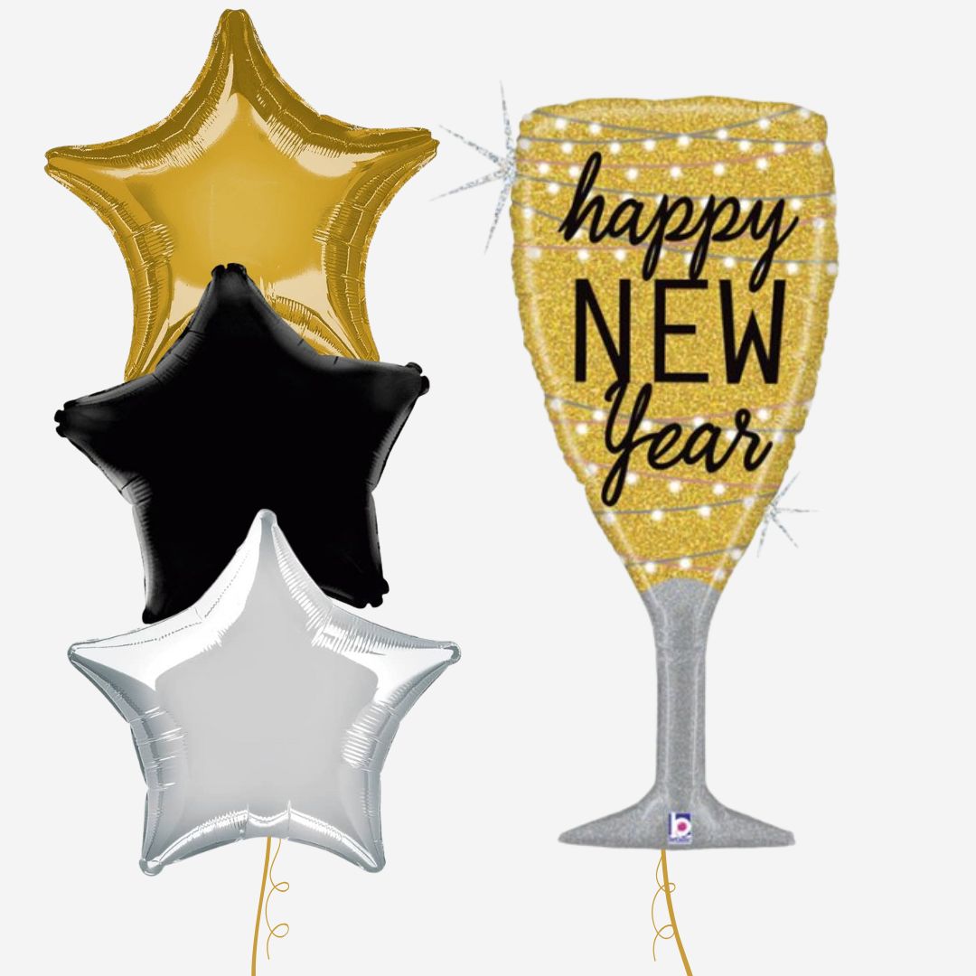 Happy New Year Champagne Glass Balloon Bouquet – The Balloon Works