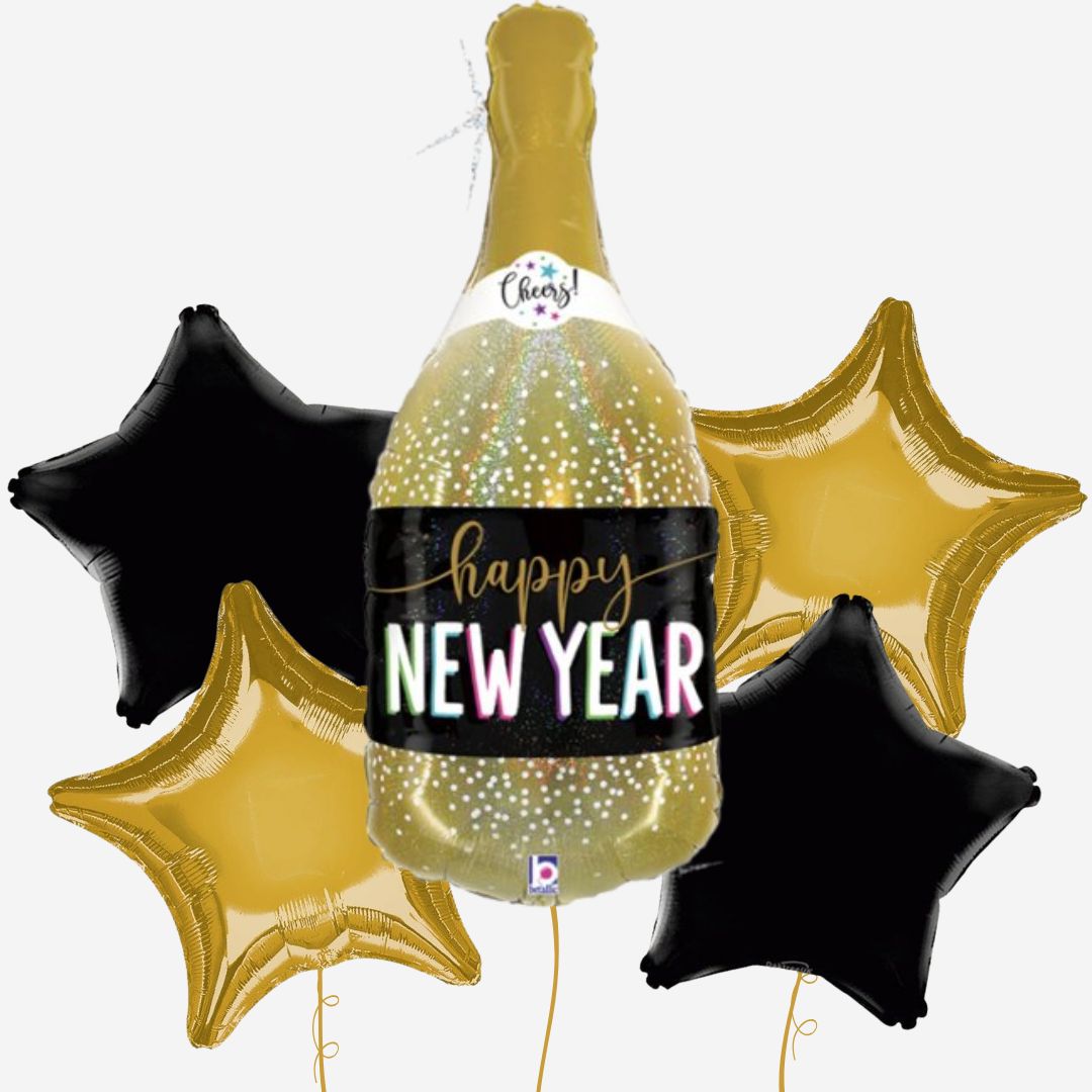 Happy New Year Champagne Bottle Balloon Bouquet – The Balloon Works